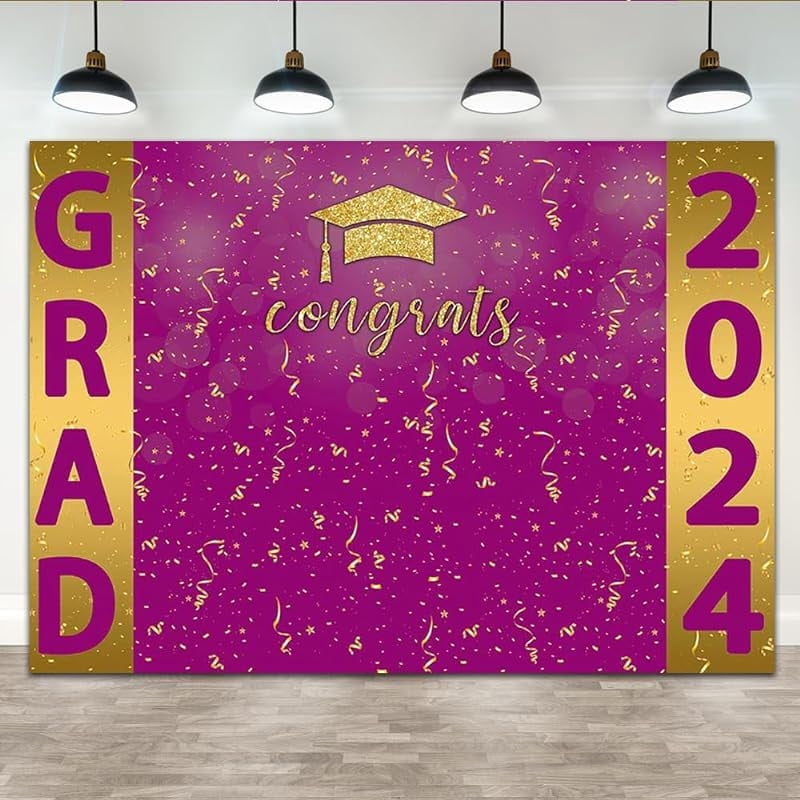 Graduation Backdrop Navy Blue and Gold Class of 2024 Congradulation ...