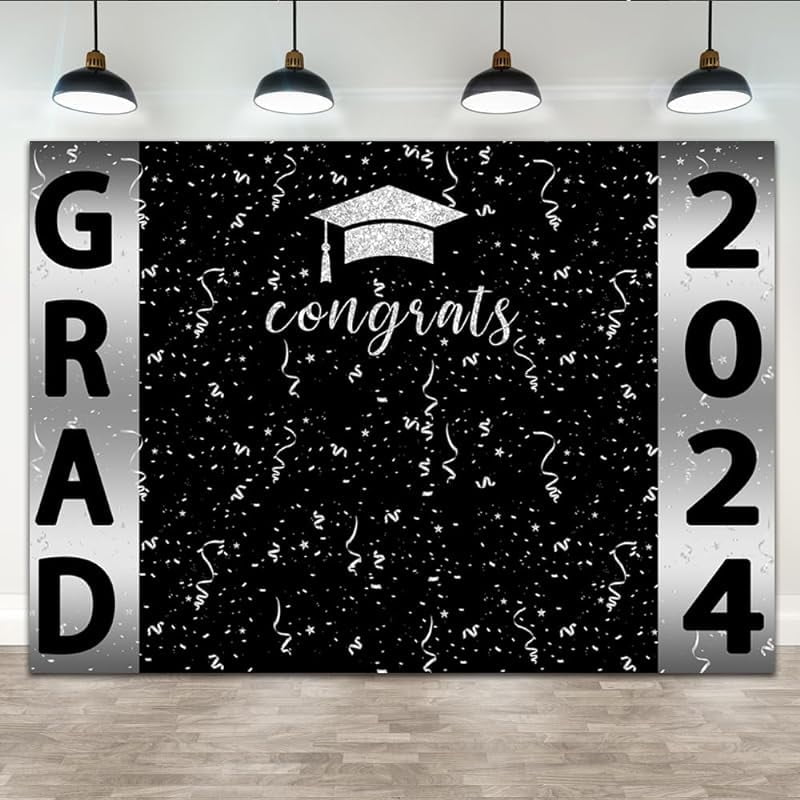 Graduation Backdrop Navy Blue and Gold Class of 2024 Congradulation ...