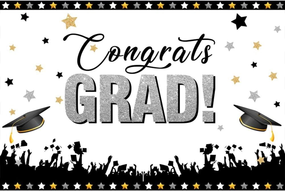 Graduation Backdrop for Photography Black Gold Congratulations Congrats ...