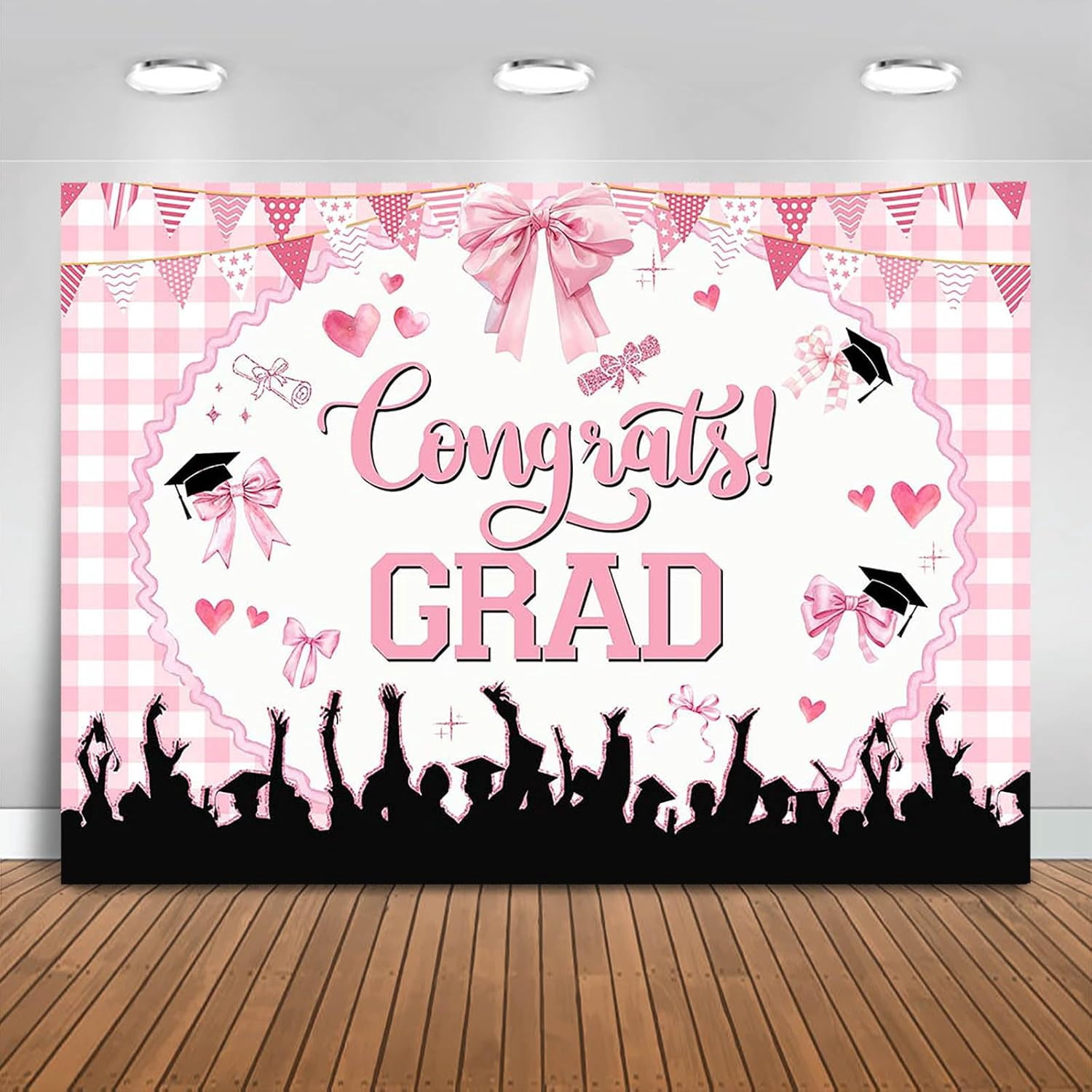 Graduation Backdrop Pink Bow Congrats Grad Background Congratulations ...