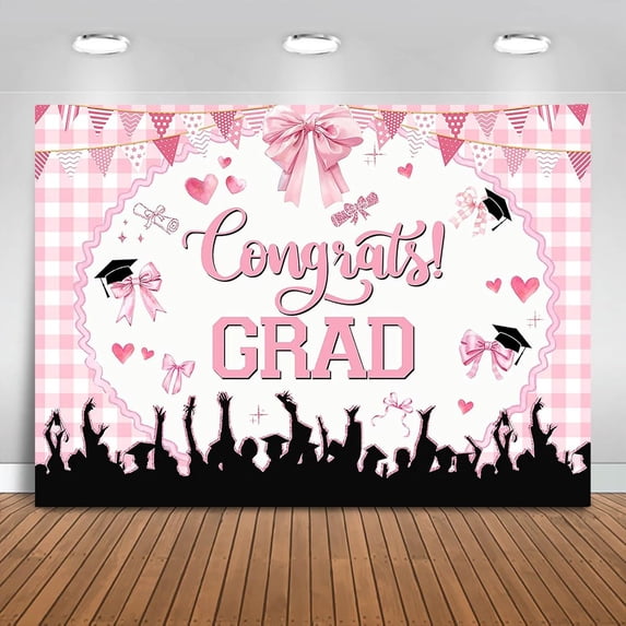 Graduation Backdrop Pink Bow Congrats Grad Background Congratulations ...