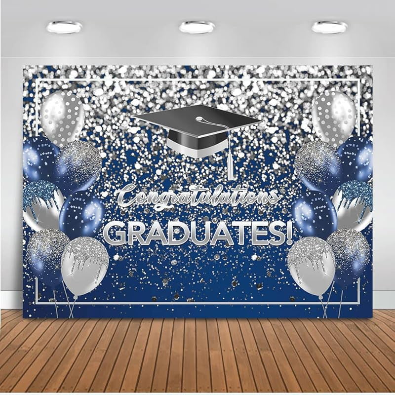 Graduation Backdrop Red and Silver Congratulations Graduates Party ...