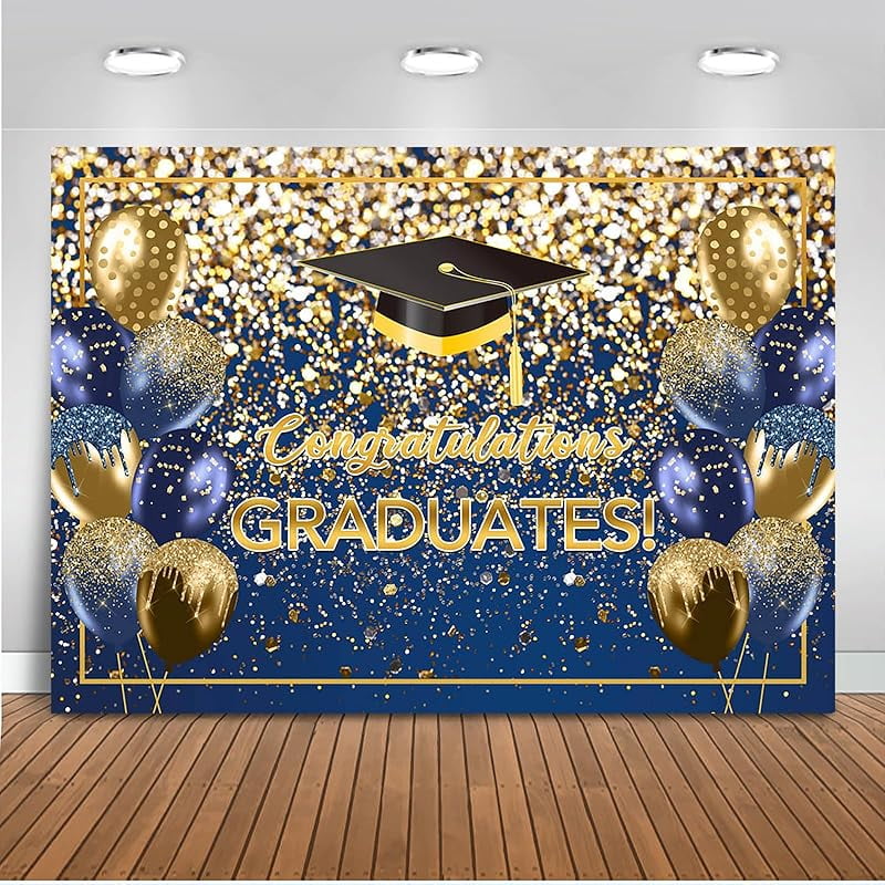Graduation Backdrop Royal Blue and Gold Glitter Class of 2025 Congrats ...