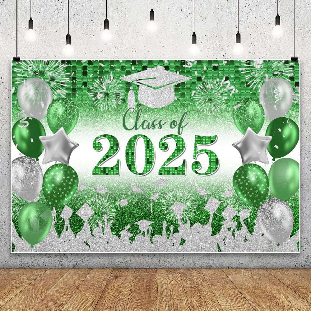 Graduation Background Banner 7" x 5" Large and Green Silver k Backdrop ...