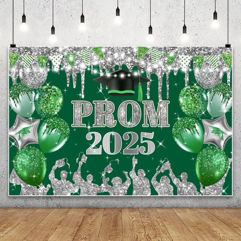 Graduation Background Banner 7" x 5" Large and Green Silver k Backdrop ...