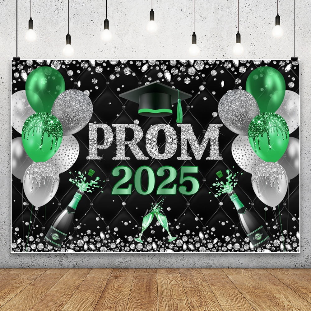 Graduation Background Banner 7" x 5" Large and Green black k Backdrop ...