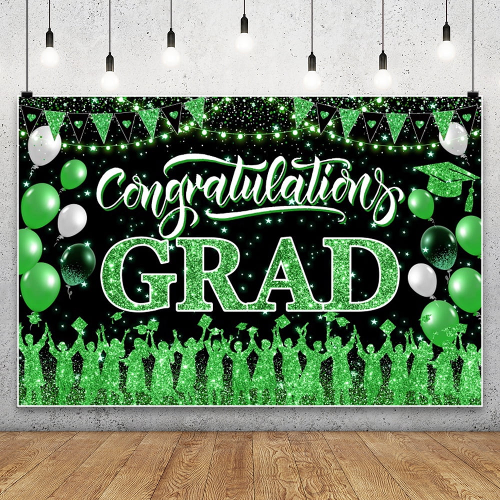 Graduation Background Banner 7" x 5" Large and Green black k Backdrop ...