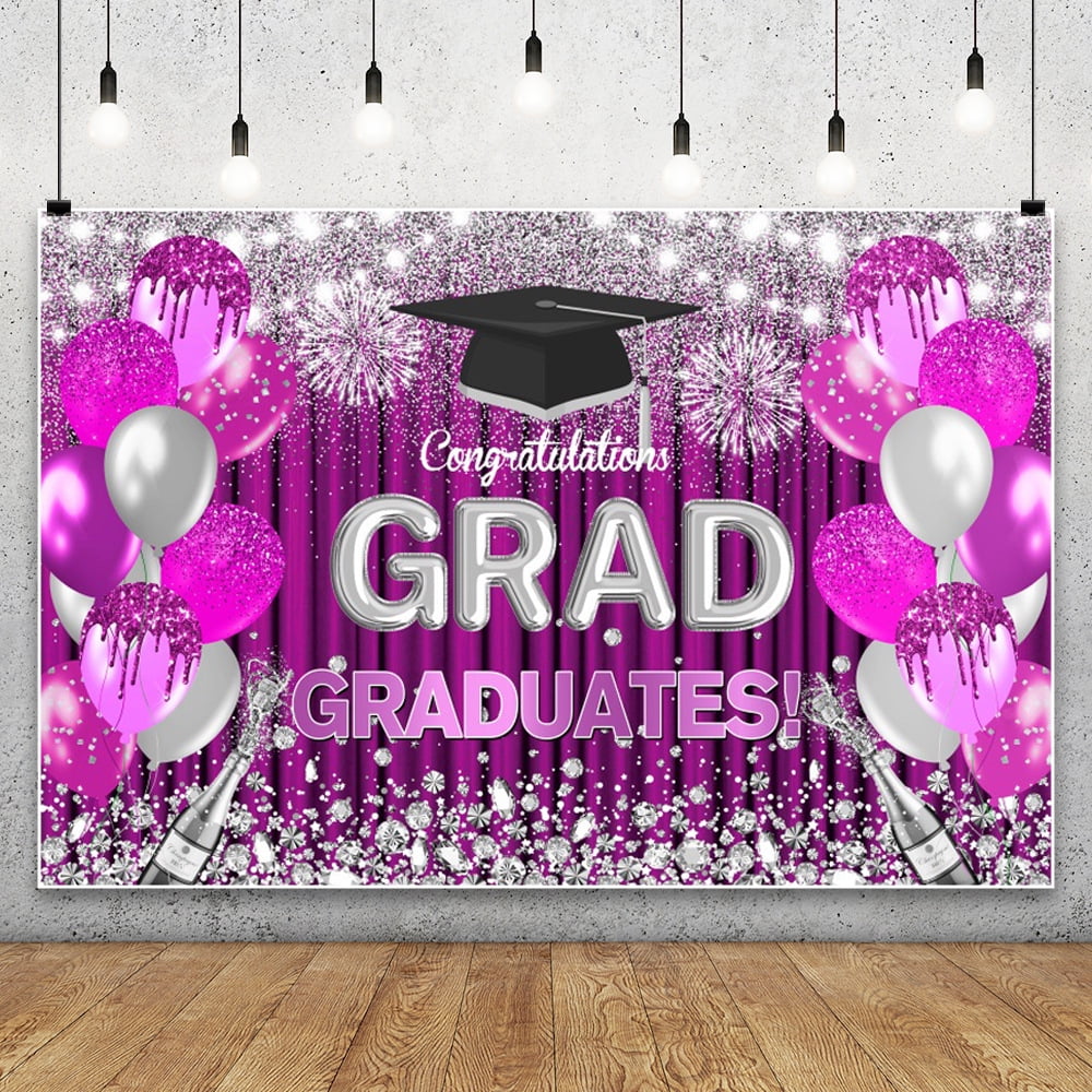 Graduation Background Banner 7" x 5" Large and Purple Silver k Backdrop ...