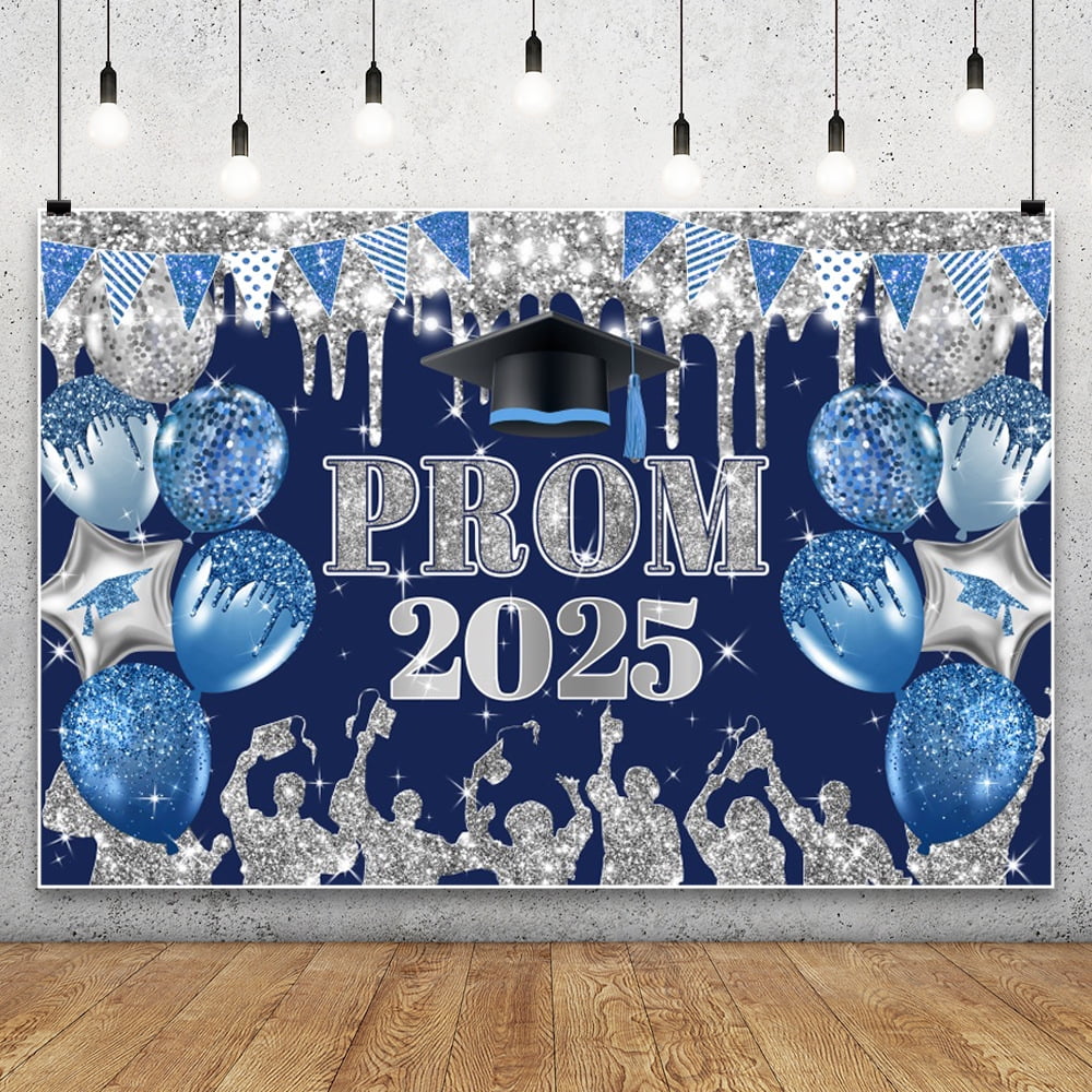 Graduation Background Banner 7" x 5" Large and blue Silver k Backdrop ...