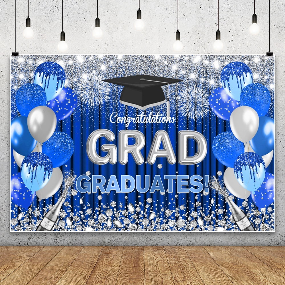 Graduation Background Banner 7" x 5" Large and blue Silver k Backdrop ...