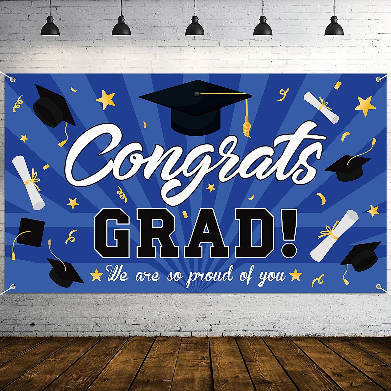 Graduation Background Banner Large Blue Black Backdrop Congrats Grad We ...