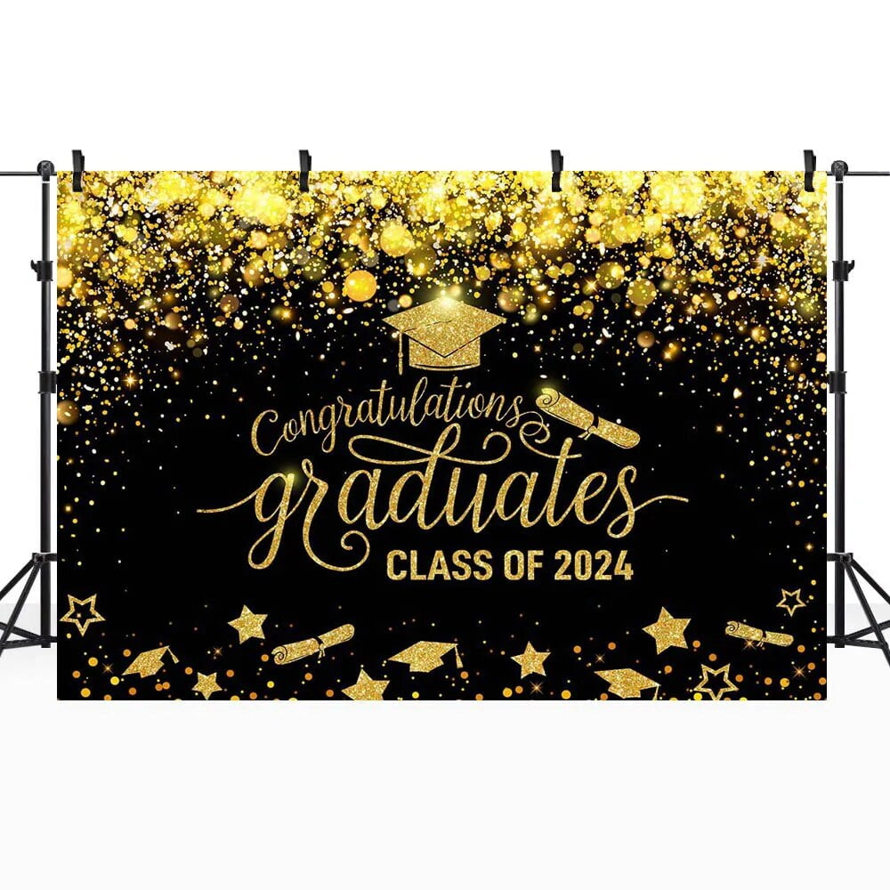 Graduation Background Gold Glitter Class of Graduates Party Decor ...