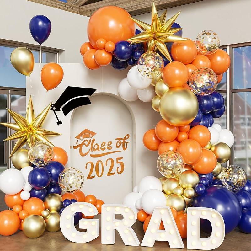 Graduation Balloon Arch Kit 130 Pcs Black Gold Balloon Arch Garland Kit ...