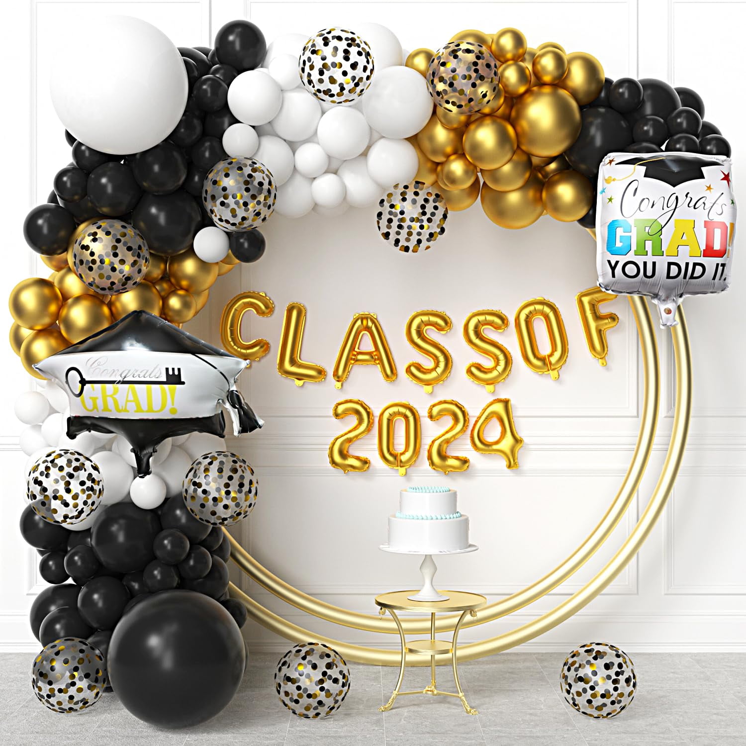 Graduation Balloon Arch Kit Black White Balloons for College High ...
