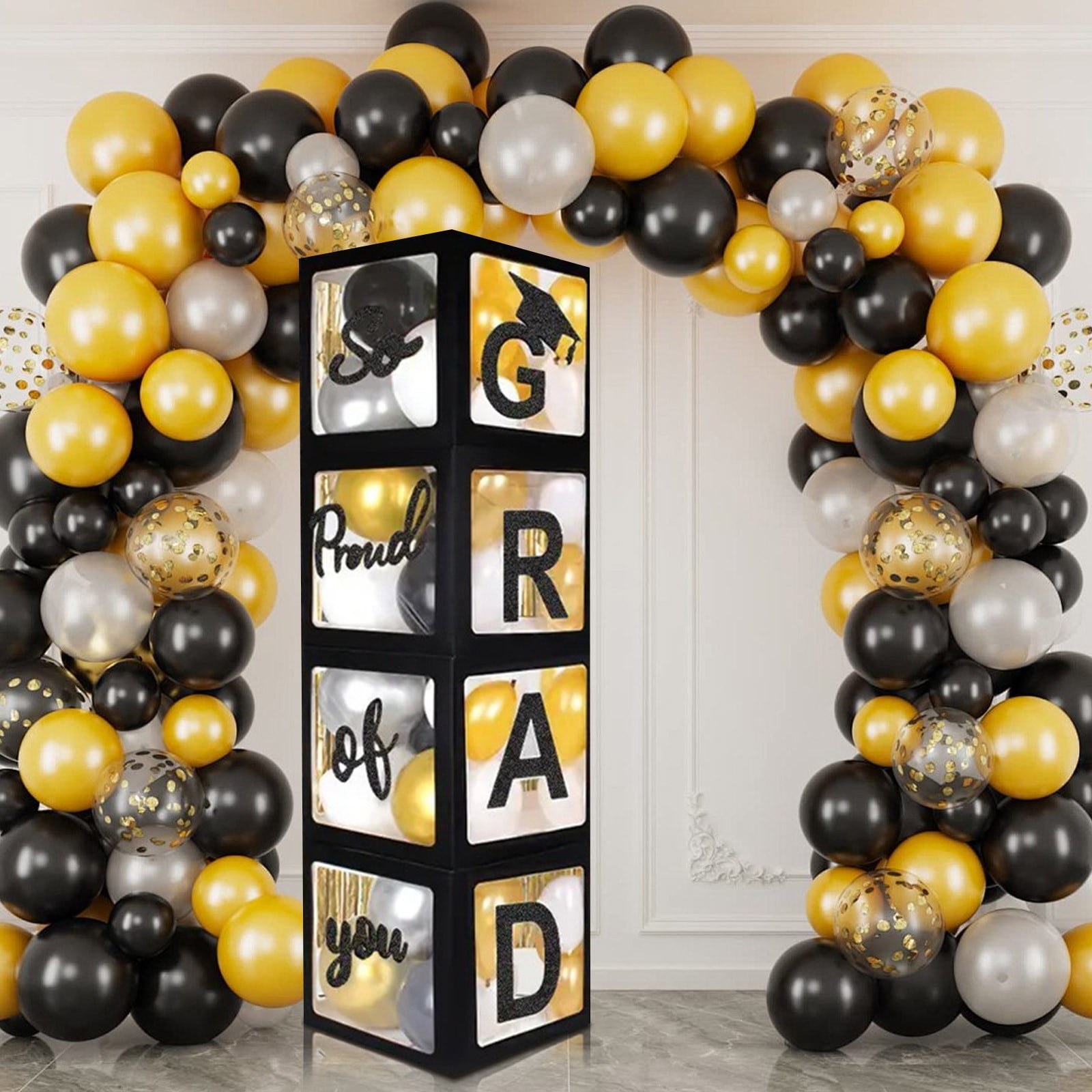 Graduation Balloon Boxes,4Pcs Black Balloon Boxes with Black Letter ...