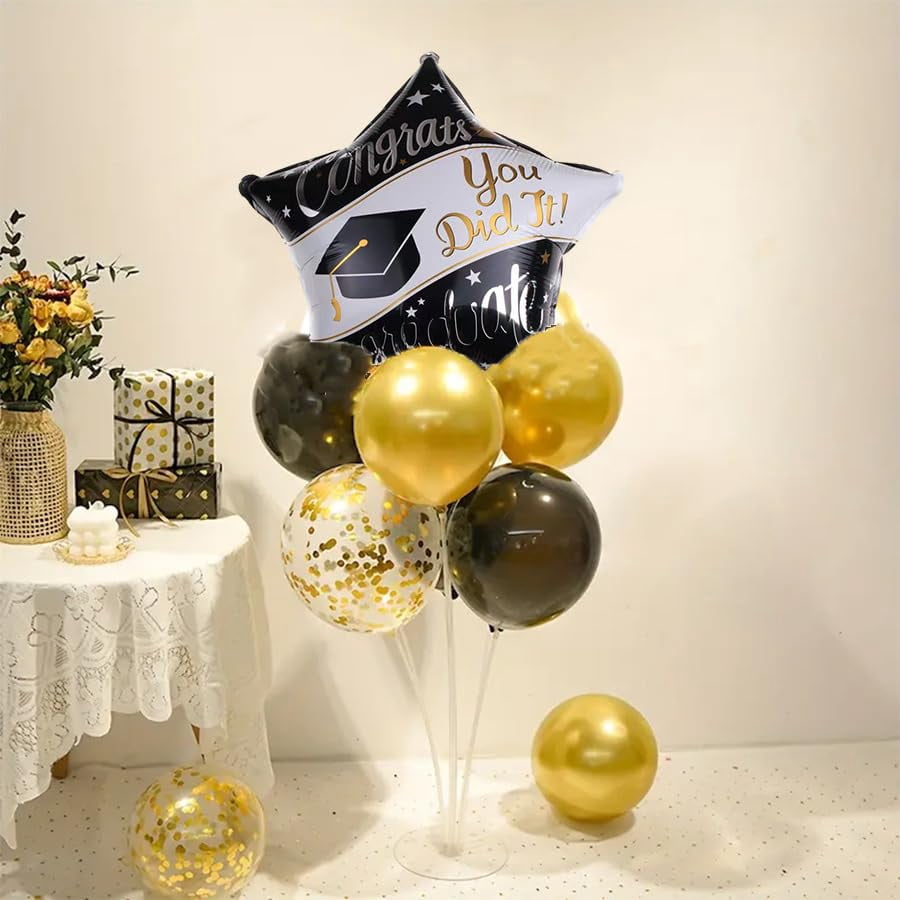 Graduation Balloon Decoration Set, OIF8 9 Pieces, Black and Gold Latex ...