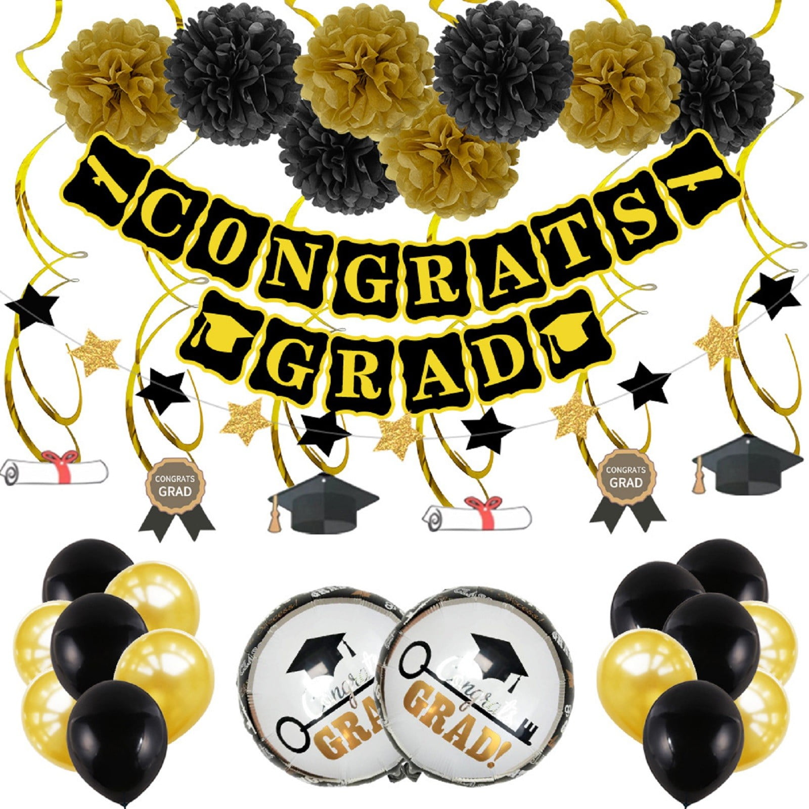 Graduation Balloon Flag Set Aluminum Foil & Latex Balloons With Round ...