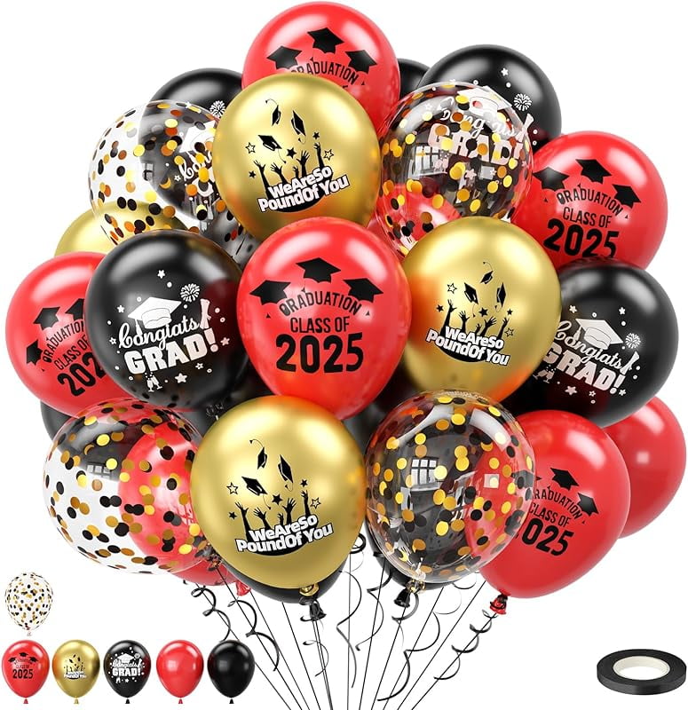 Graduation Balloons, 12 inch Red Black Gold Graduations Balloon ...