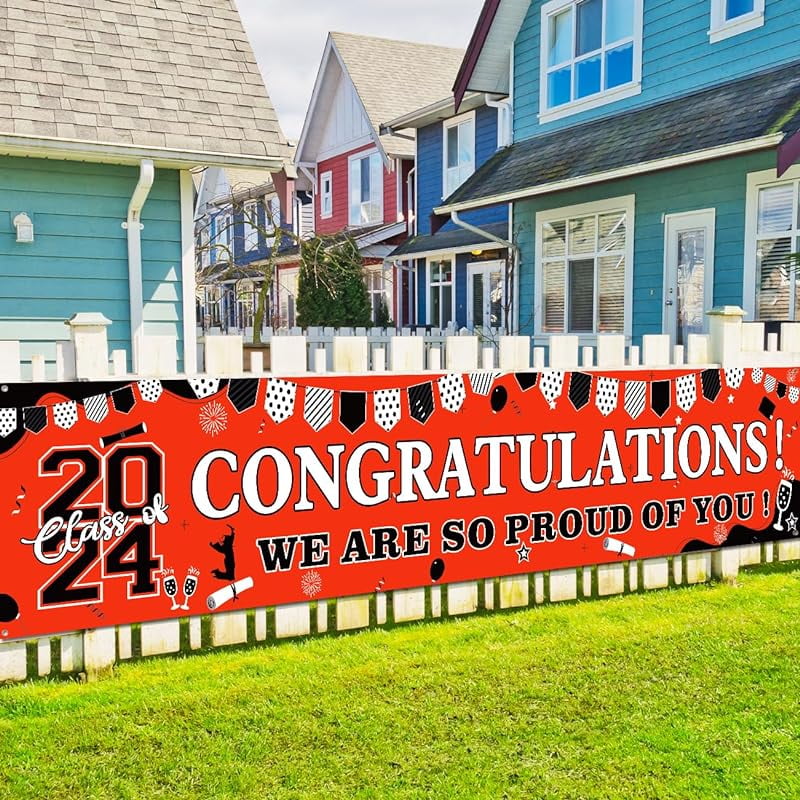 Graduation Banner 2024 Graduation Party Decorations, Red Class of 2024 ...