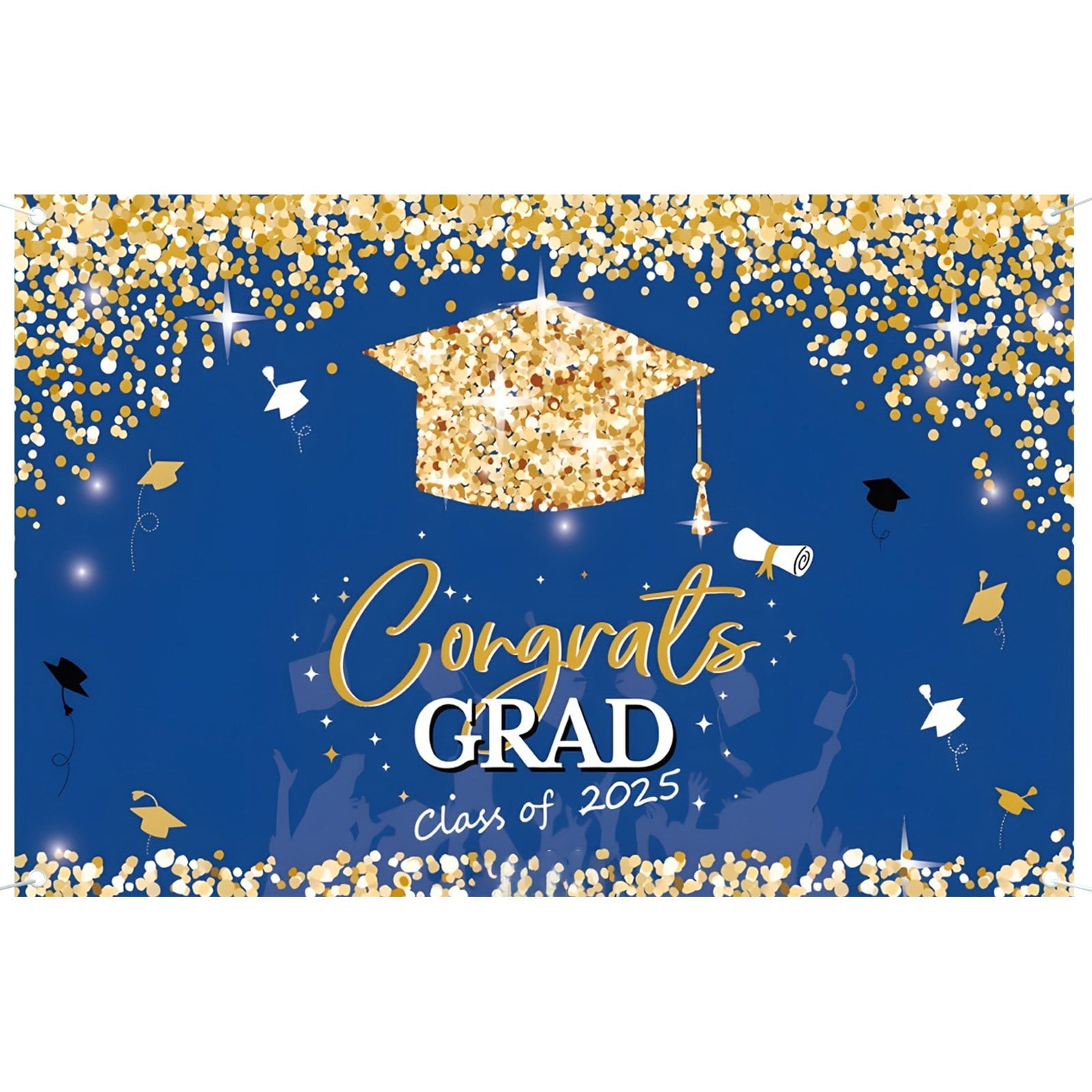Graduation Banner 2025 Congrats Grad Glitter Design, Blue and Gold ...