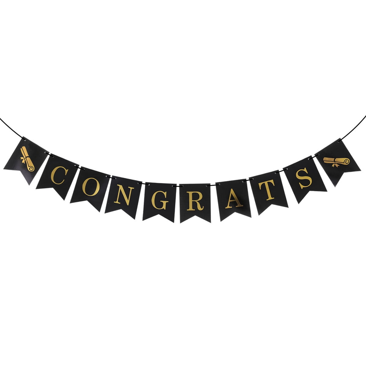 Congrats Banner Diploma Decor Swallowtail Shimmering Gold Letters and ...