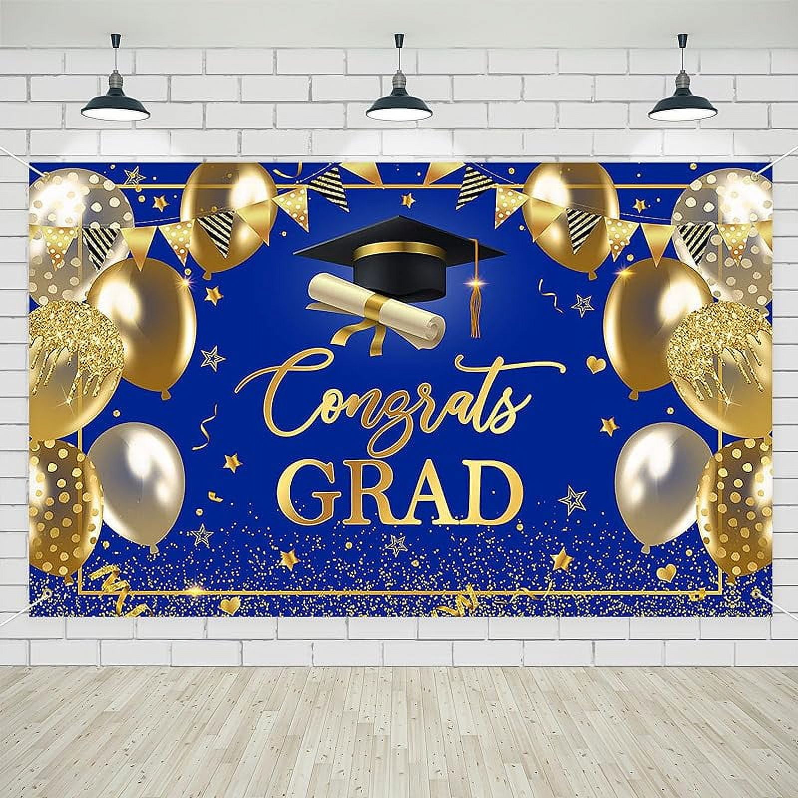 Graduation Banner Congrats Grad Class of 2025 Backdrop Blue Gold ...