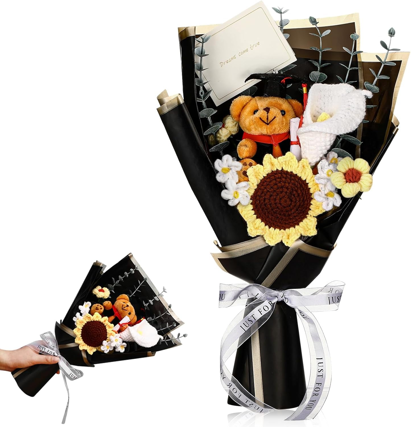 Graduation Bear Bouquet Handmade Crochet Flower Bouquet Artificial ...