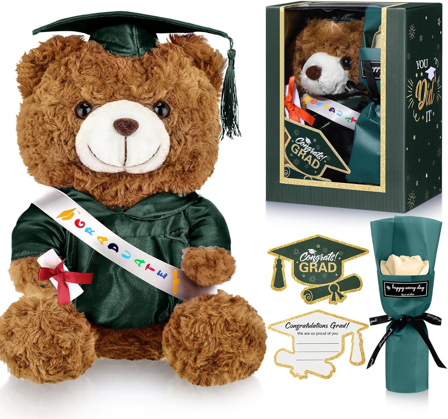 Graduation Bear Gifts Set Include Stuffed Animal Bear with Gown Cap ...