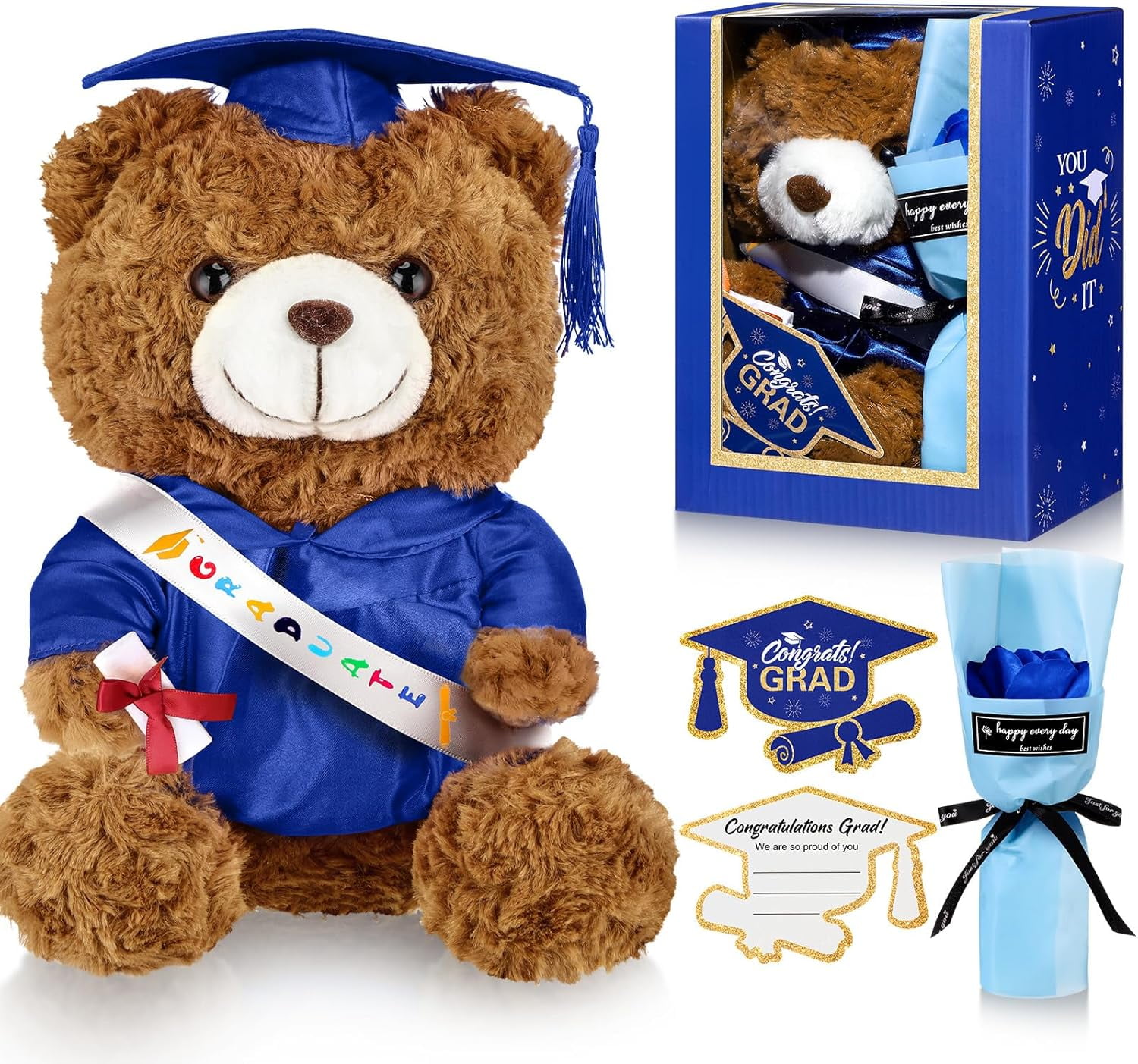 Graduation Bear Gifts Set Include Stuffed Animal Bear with Gown Cap ...