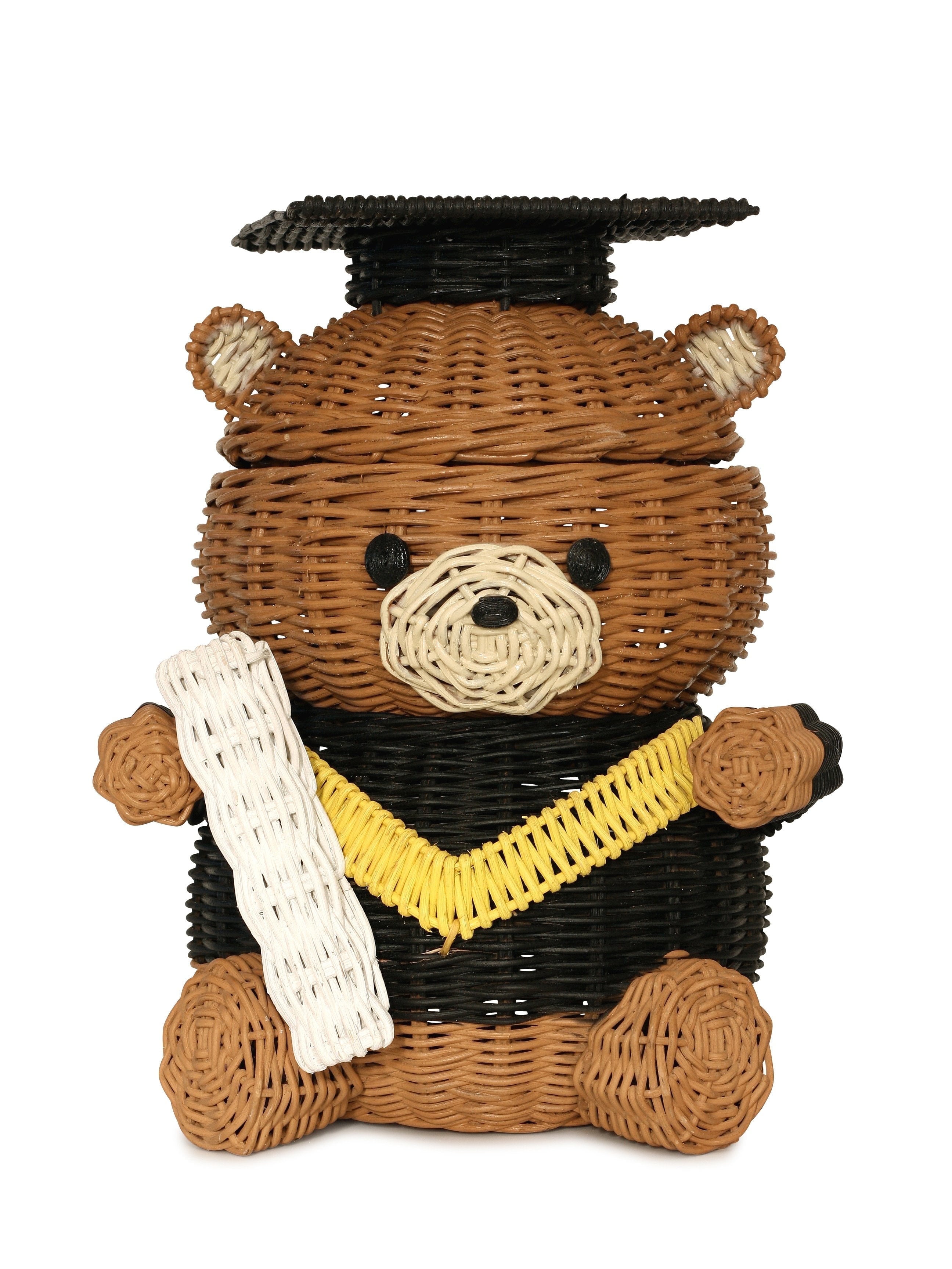 Graduation Bear Rattan Storage Basket with Lid Decorative Home Decor ...
