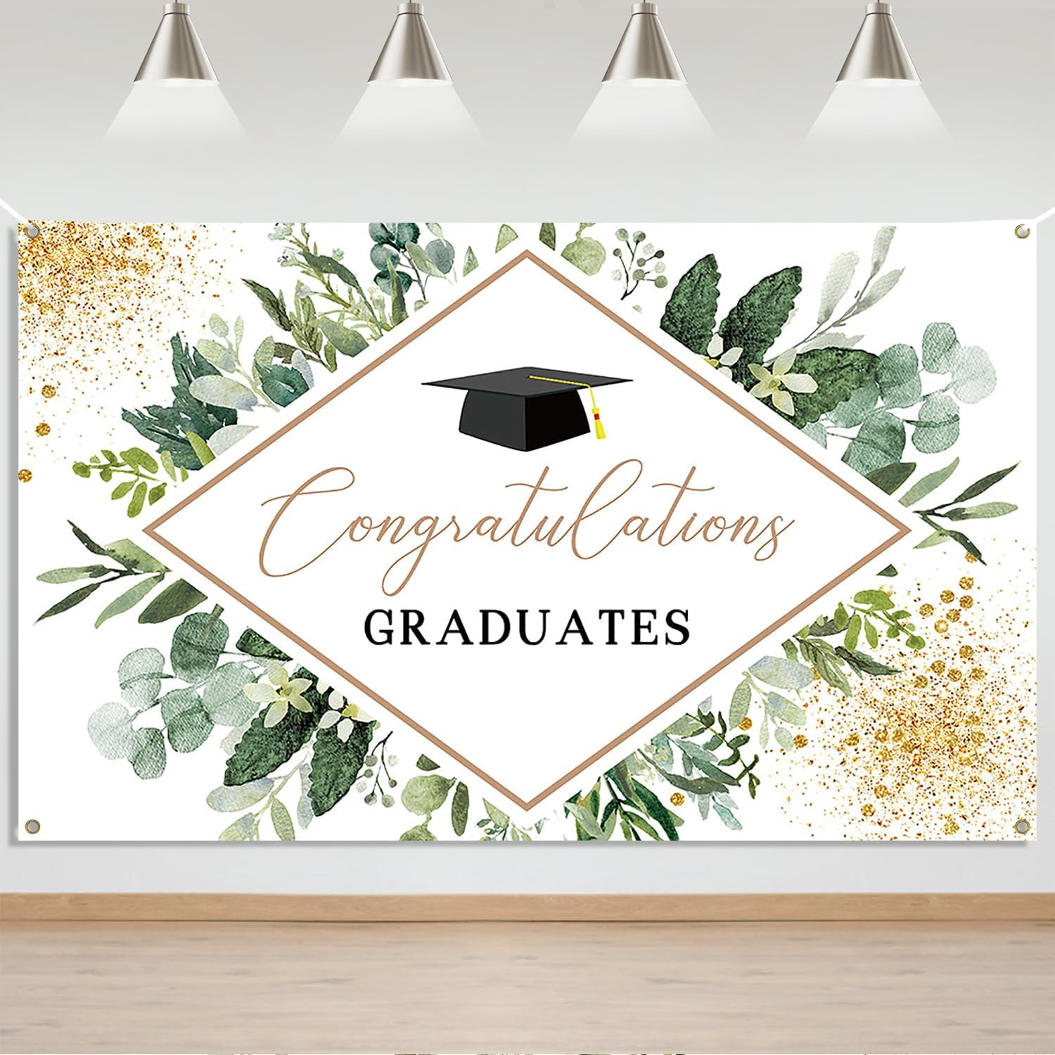 Graduation Beautiful Backdrop Greenery Leaves Trencher Cap 2025 ...