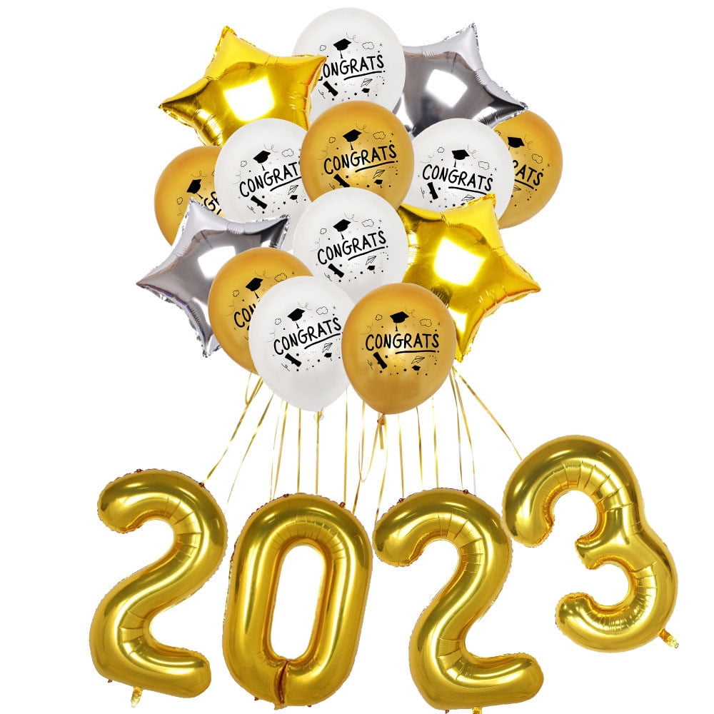 Graduation Black /White Gold Confetti Balloons, 12 Inch Graduation ...