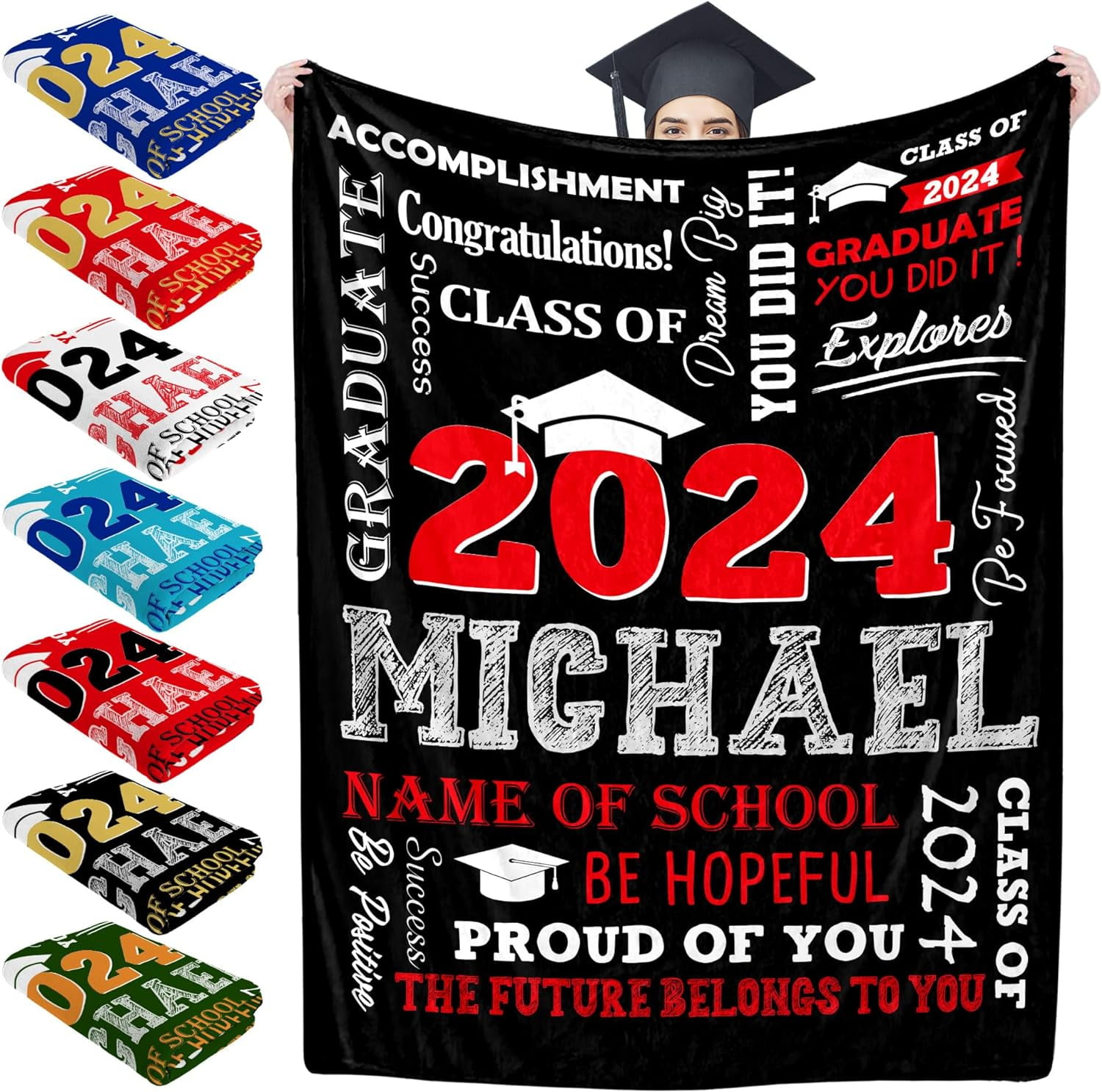 Graduation Blanket with Name Collage Personalized Graduation Blanket ...