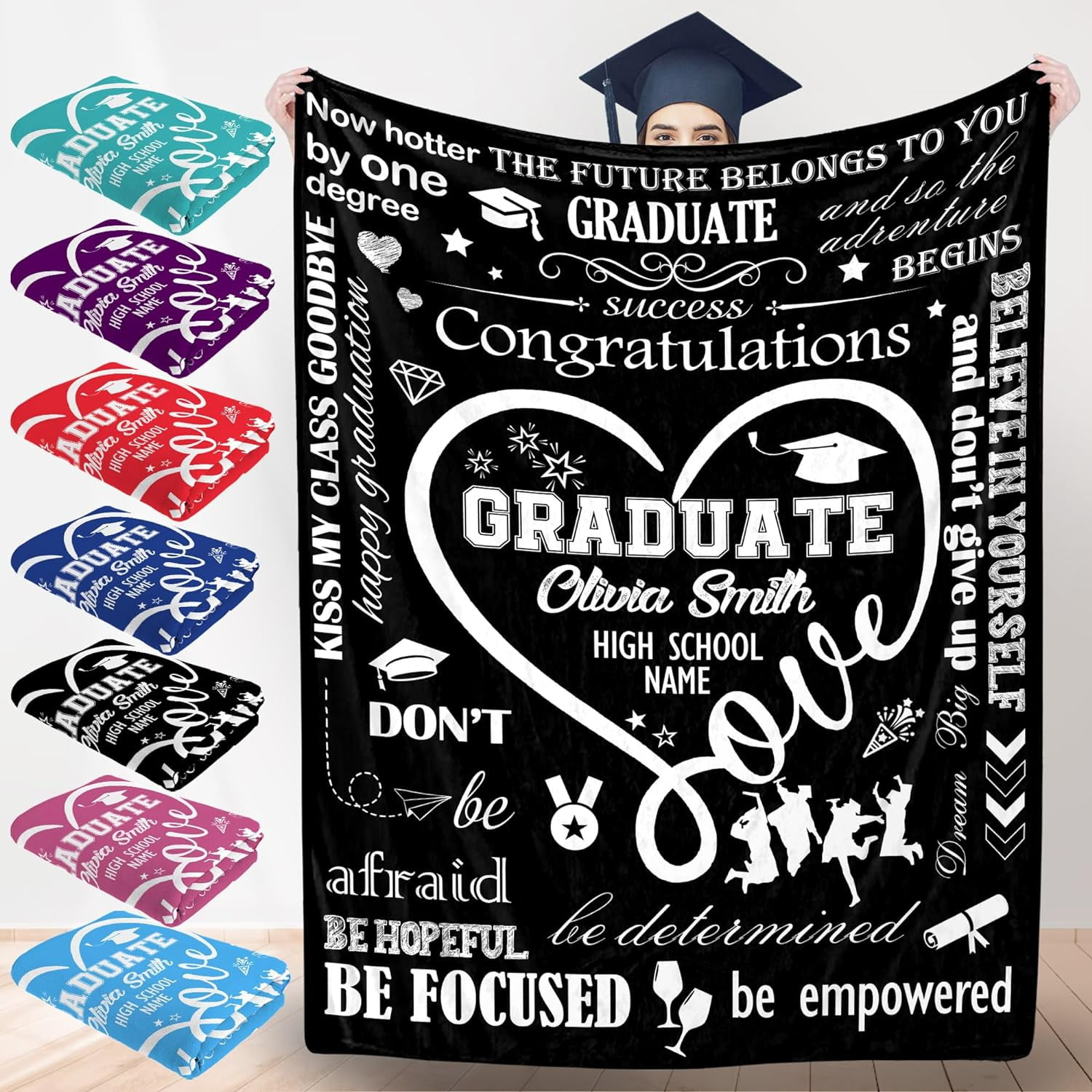 Graduation Blanket with Name Collage Personalized Graduation Blanket ...