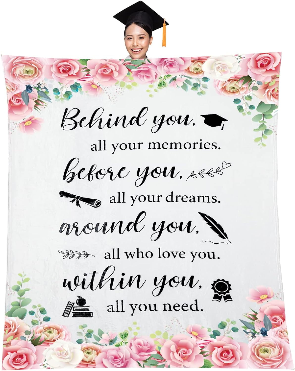 Graduation Blankets Gifts for Women Behind You All Your Memories Throw ...