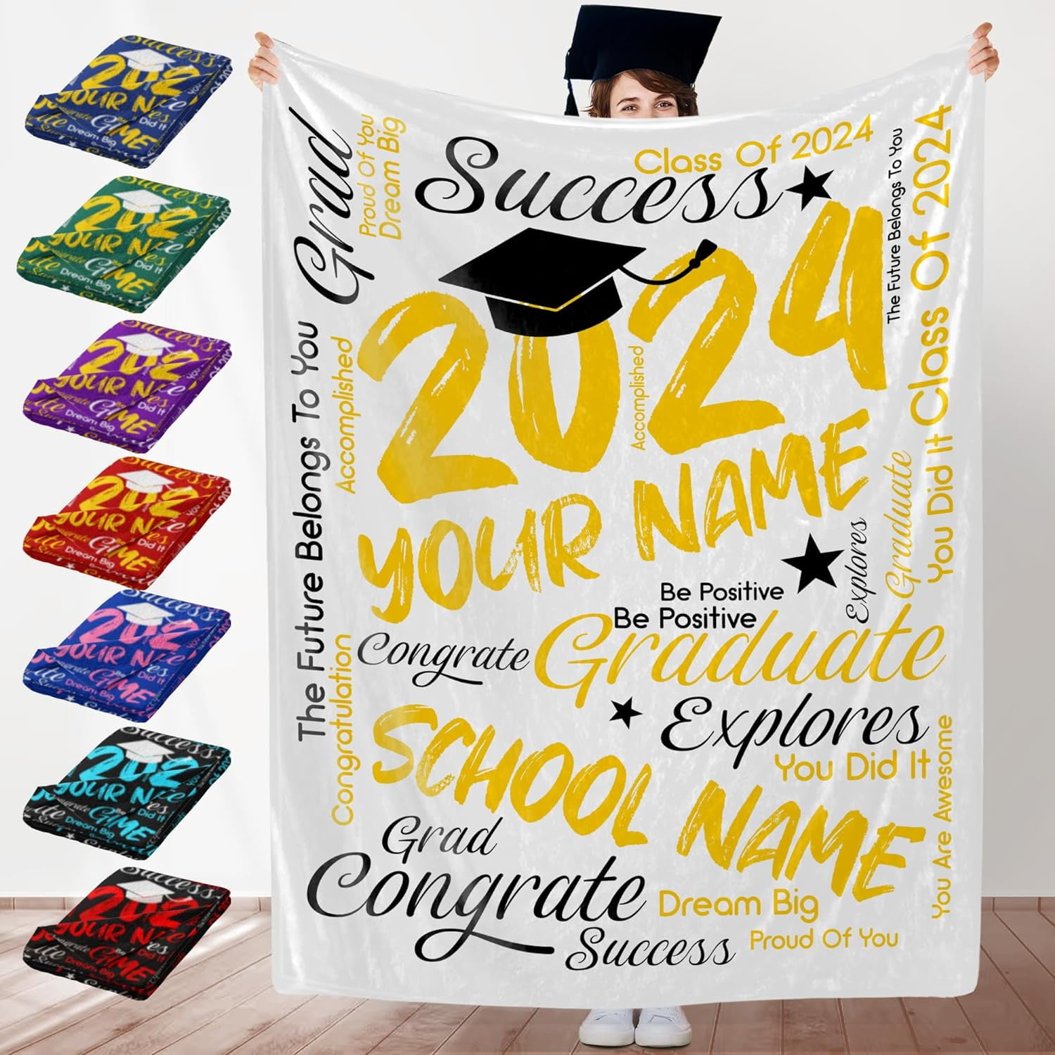Graduation Blankets with Name Personalized Class of 2024 Throw Blanket ...