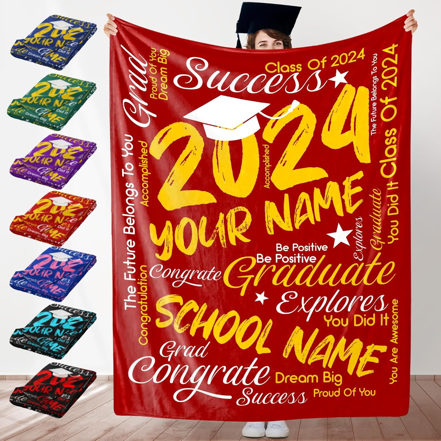 Graduation Blankets with Name Personalized Class of 2024 Throw Blanket ...