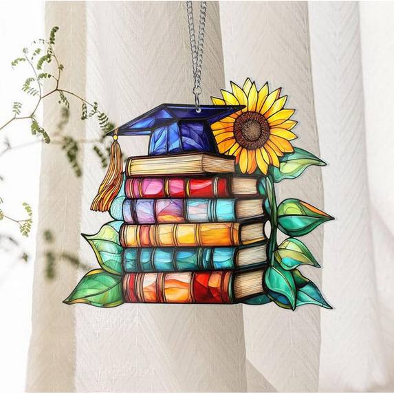 Graduation Book Acrylic Suncatcher, Grad Cap Window Hanging Decor ...