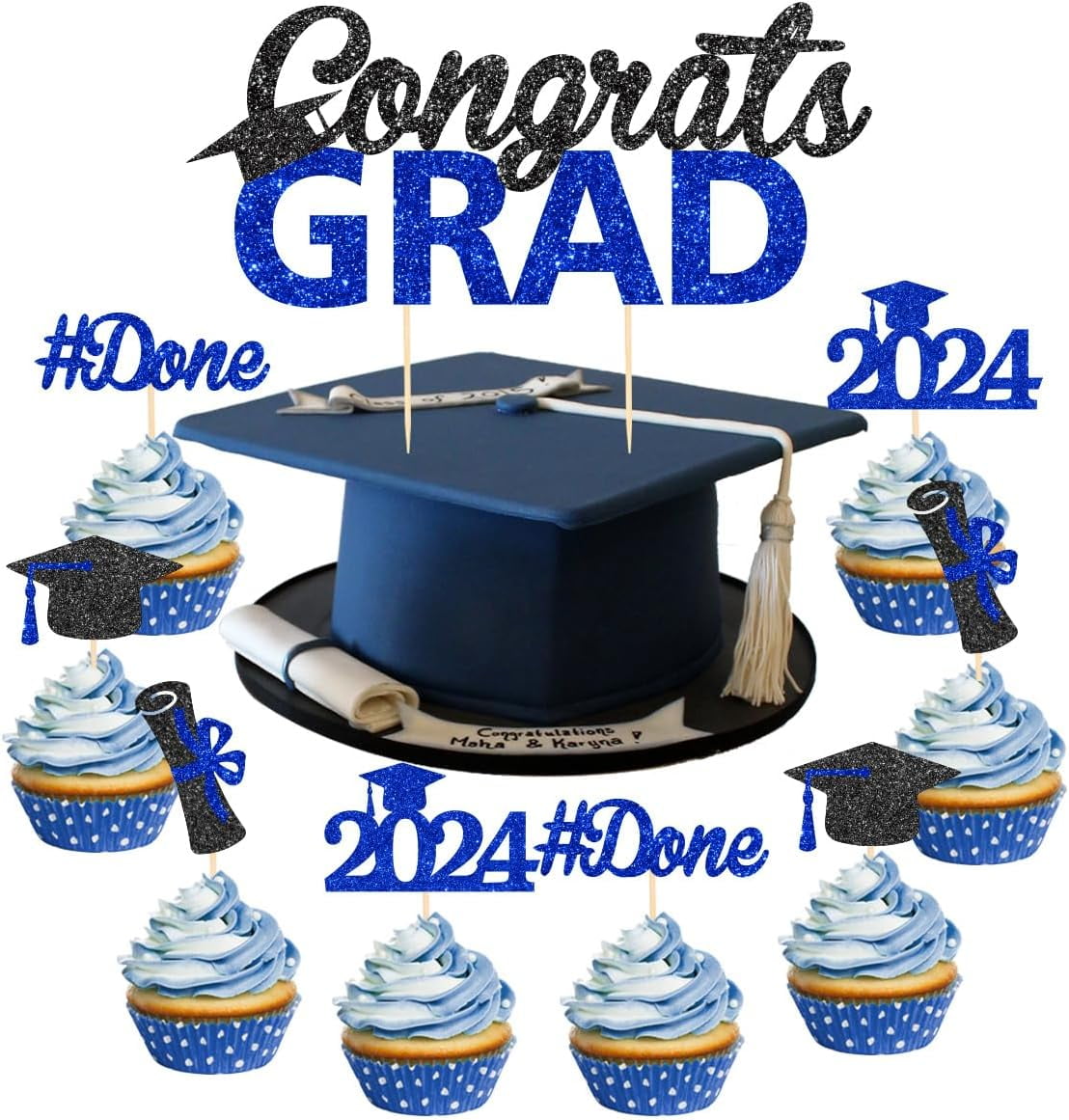 Graduation Cake Decorations 2024 Royal Blue Congrats Grad Cake Topper ...