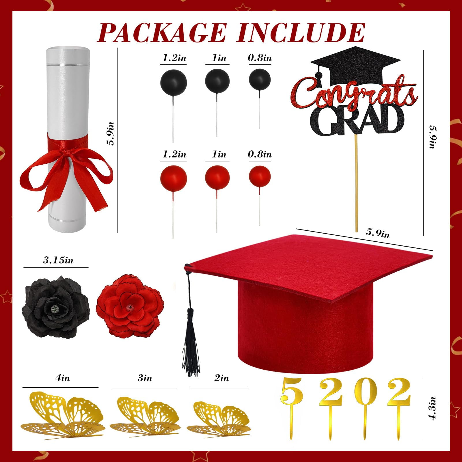 Graduation Cake Kit AJH3 Included Felt Graduation Cap Diploma Congrats ...
