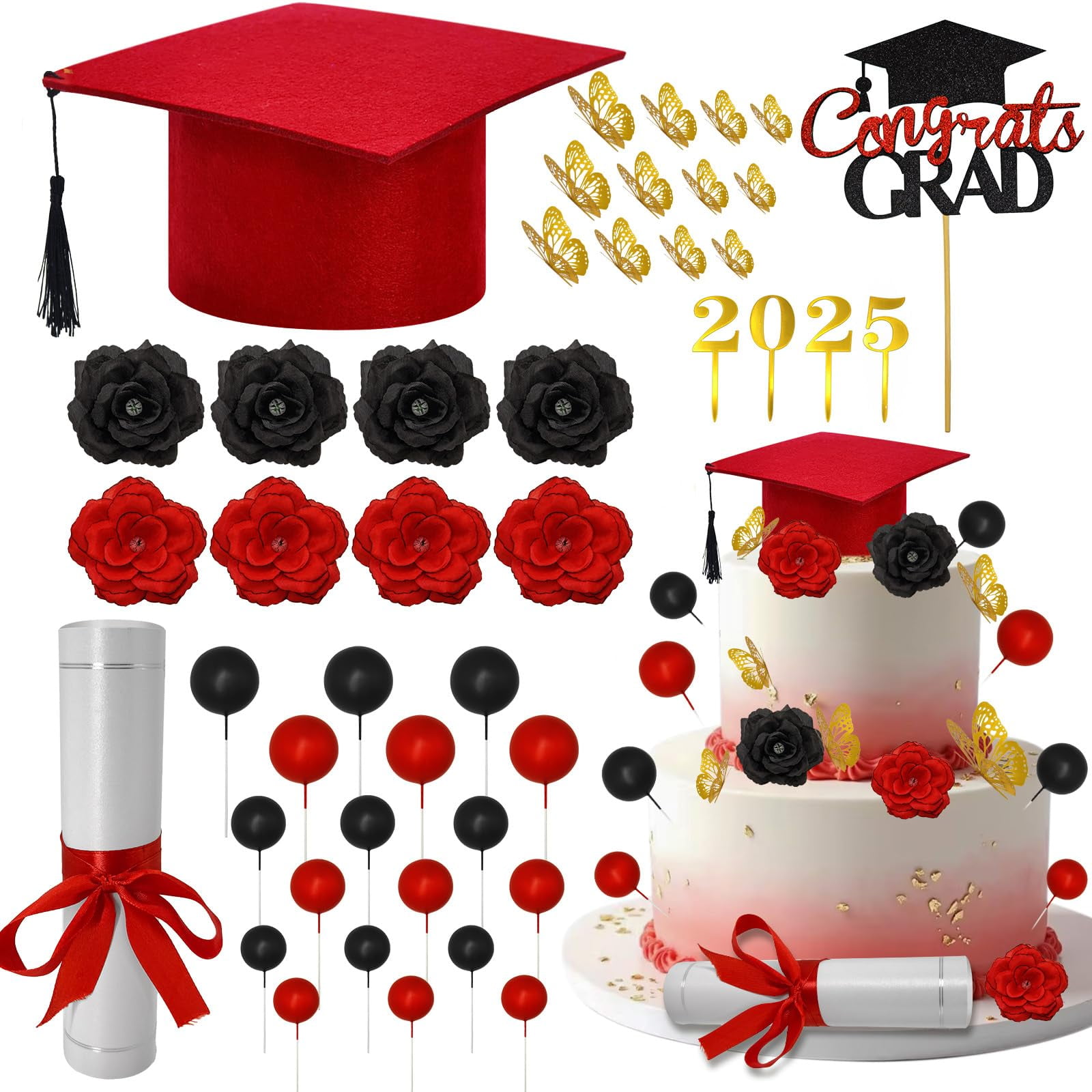 Graduation Cake Kit Included Felt Graduation Cap H2FSDDiploma Congrats ...