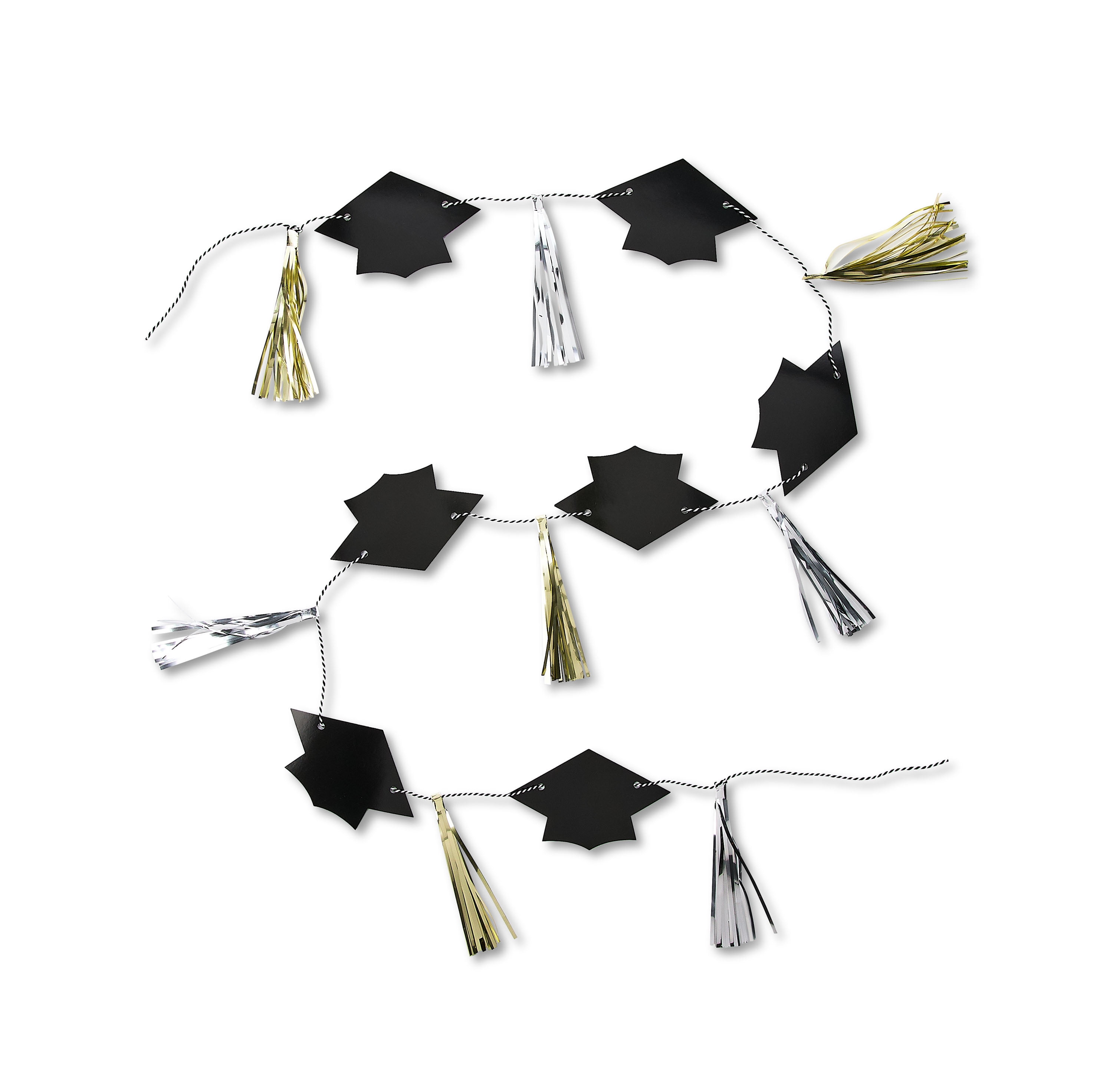 Graduation Black, Silver, and Gold Graduation Cap and Tassel Garland, 6 ...