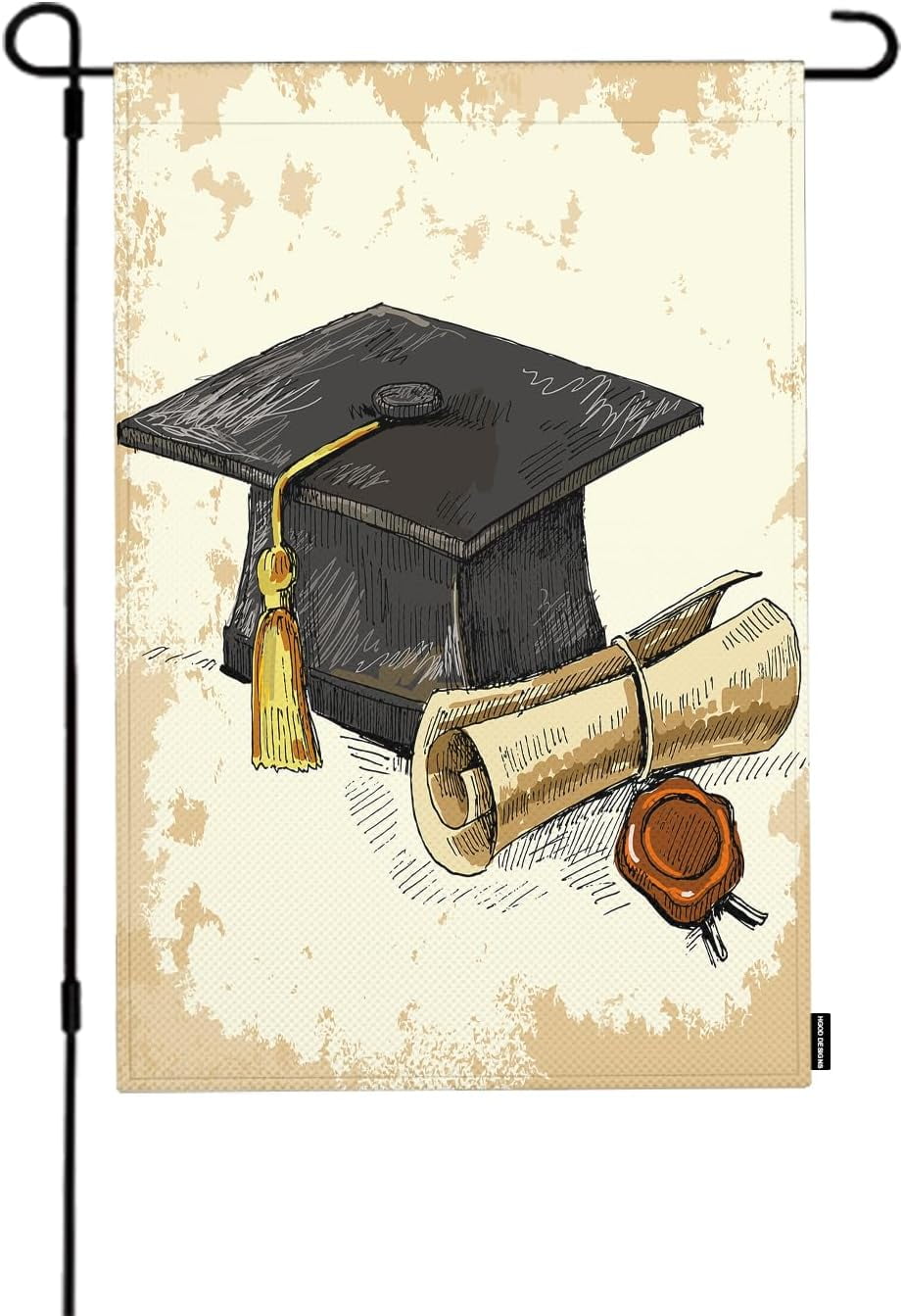 Graduation Cap And Diploma Garden Flag 12x18 Inch Double Sided Black ...