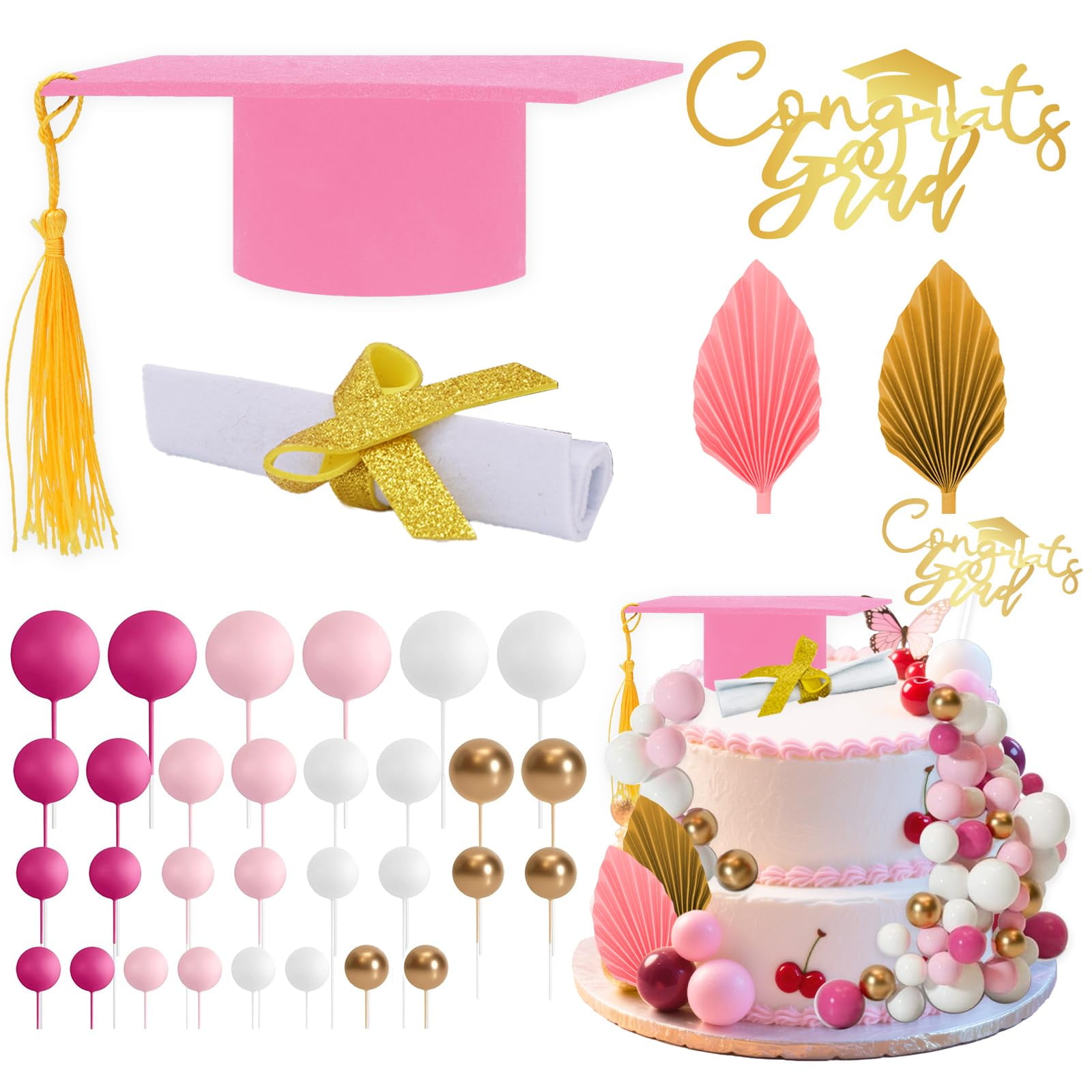 Graduation Cap Cake TWE5 Topper Decorations Kit Included Cap Diploma ...