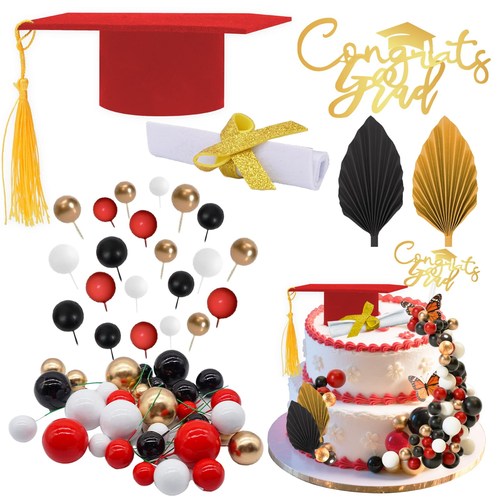 Graduation Cap Cake Topper Decorations Kit FSH1 Included Cap Diploma ...