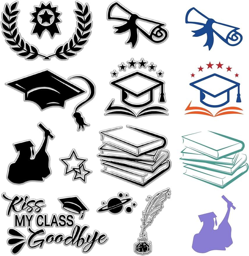 Graduation Cap Certificate Clear Rubber Stamp Vintage Class Goodbye ...