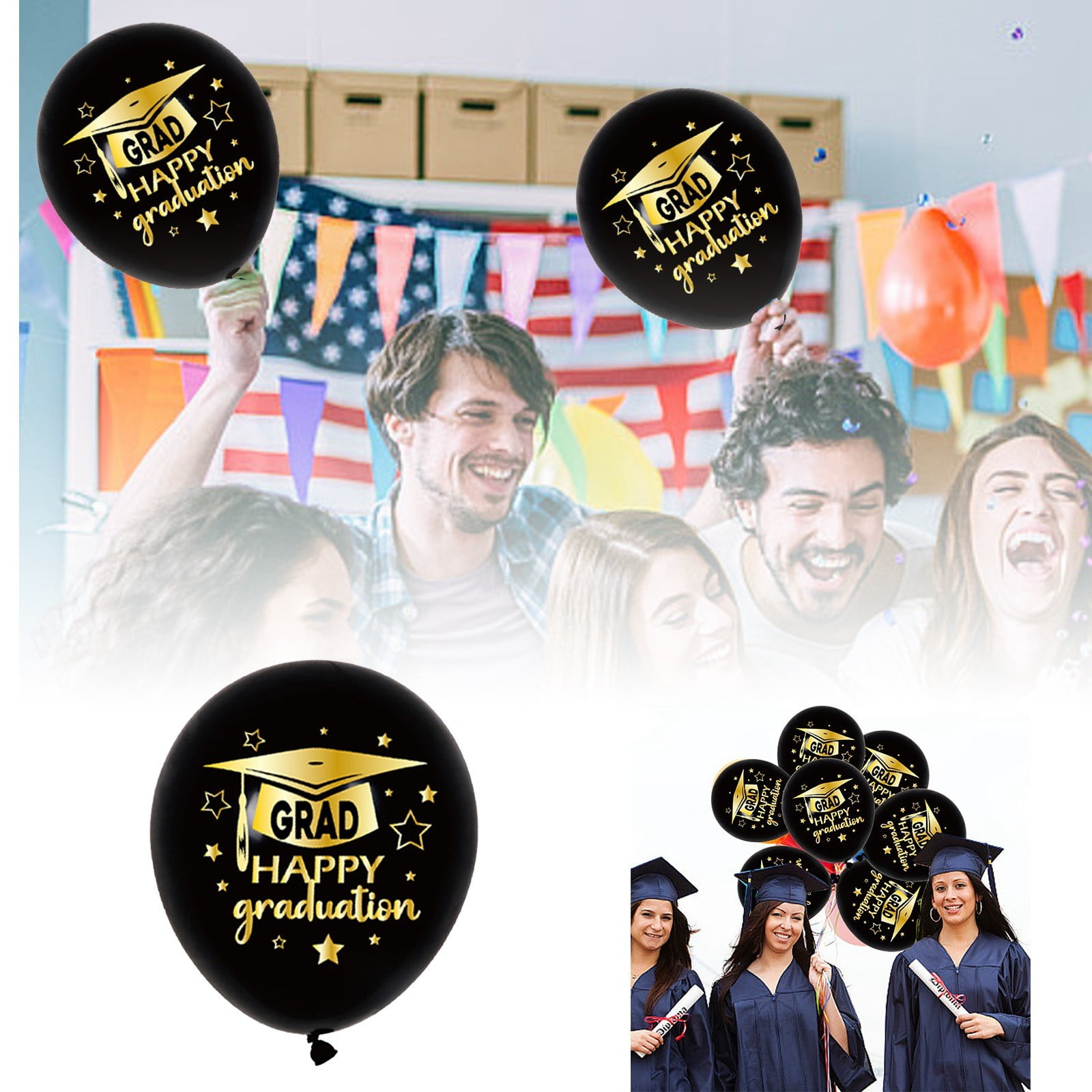 Graduation Cap Decorations 12 Inch Black and Gold Graduation Latex ...