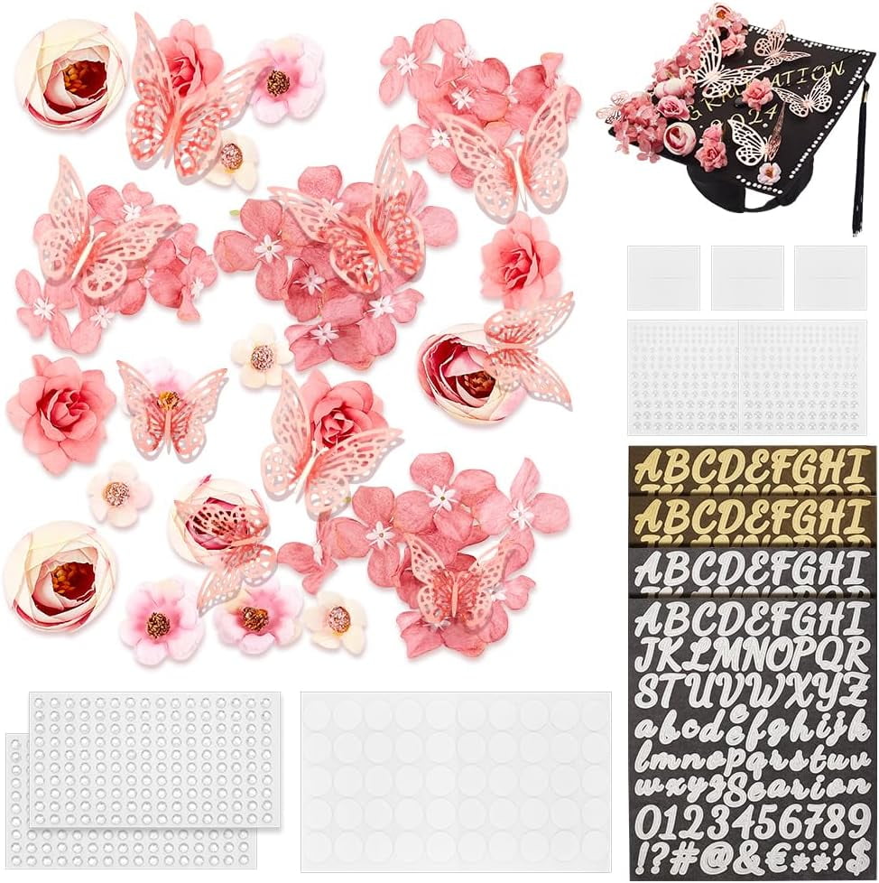 Graduation Cap Decorations Kits Acrylic Stickers Sets & Pink Artificial ...