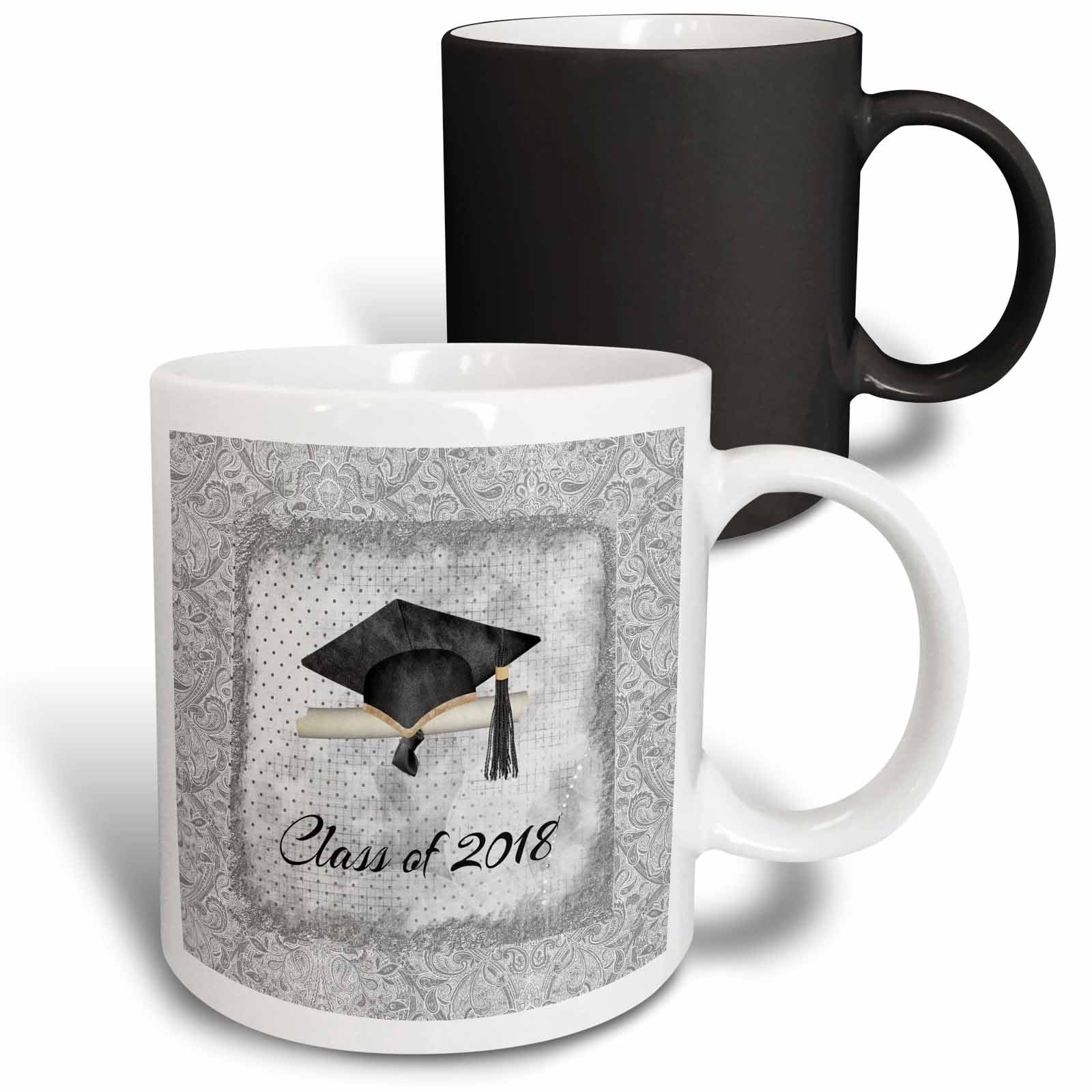 Graduation Cap, Diploma, Faded Dots, Silver Frame, Vines, 2018, Black ...