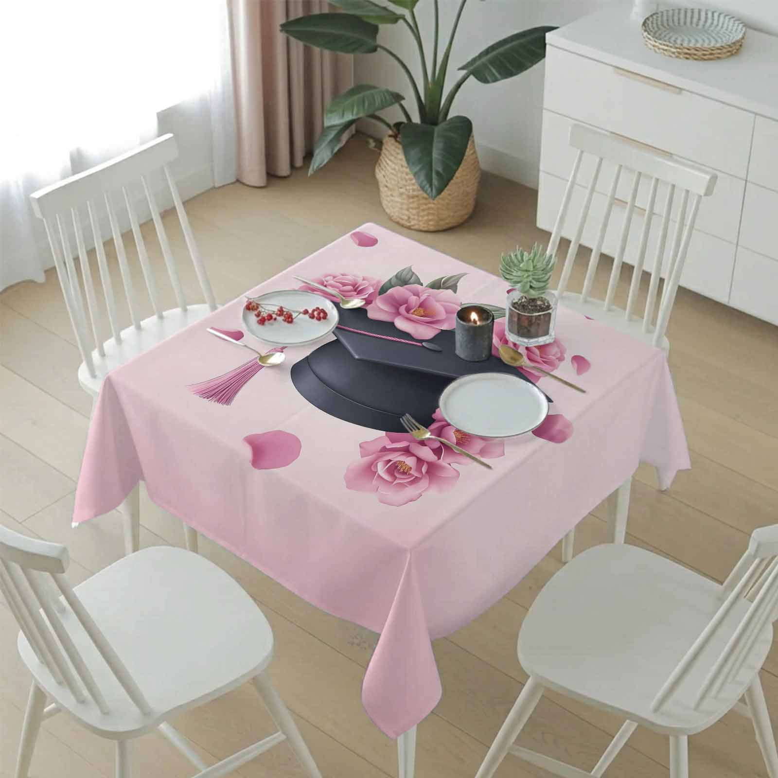 Graduation Cap Flowers Roses Table Cloth 54x54in, Waterproof Square ...